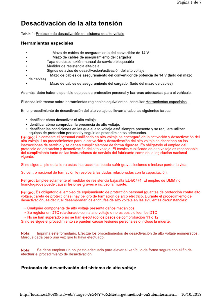 Protocolo de Desactivación Alto Voltaje | PDF | Resistor | Cargador de ...