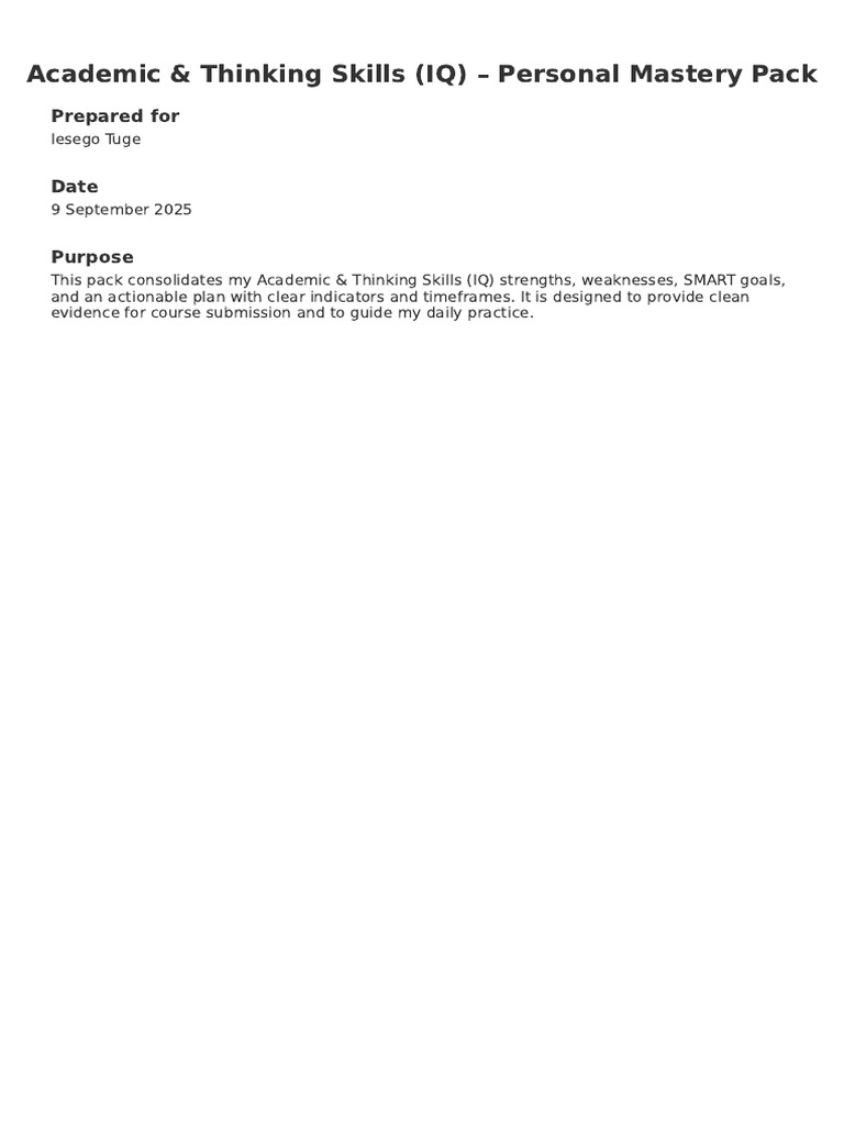 Academic Skills Mastery Plan 2025 | PDF | Intelligence Quotient ...