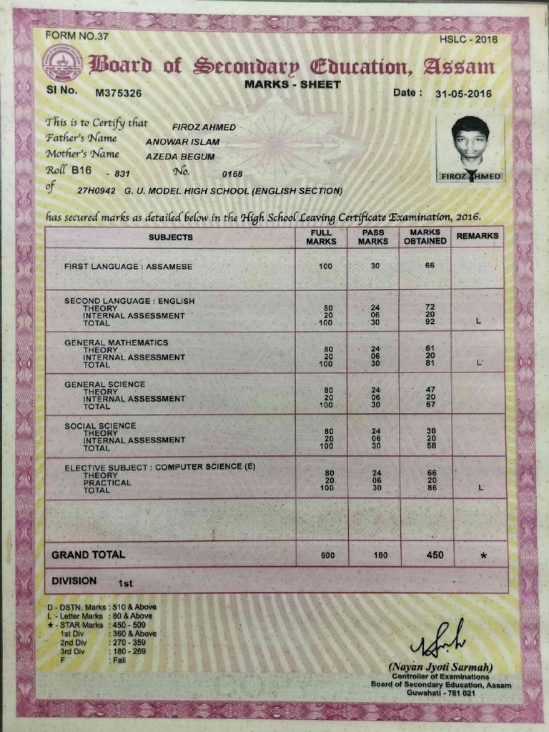 10TH MARKSHEET | PDF
