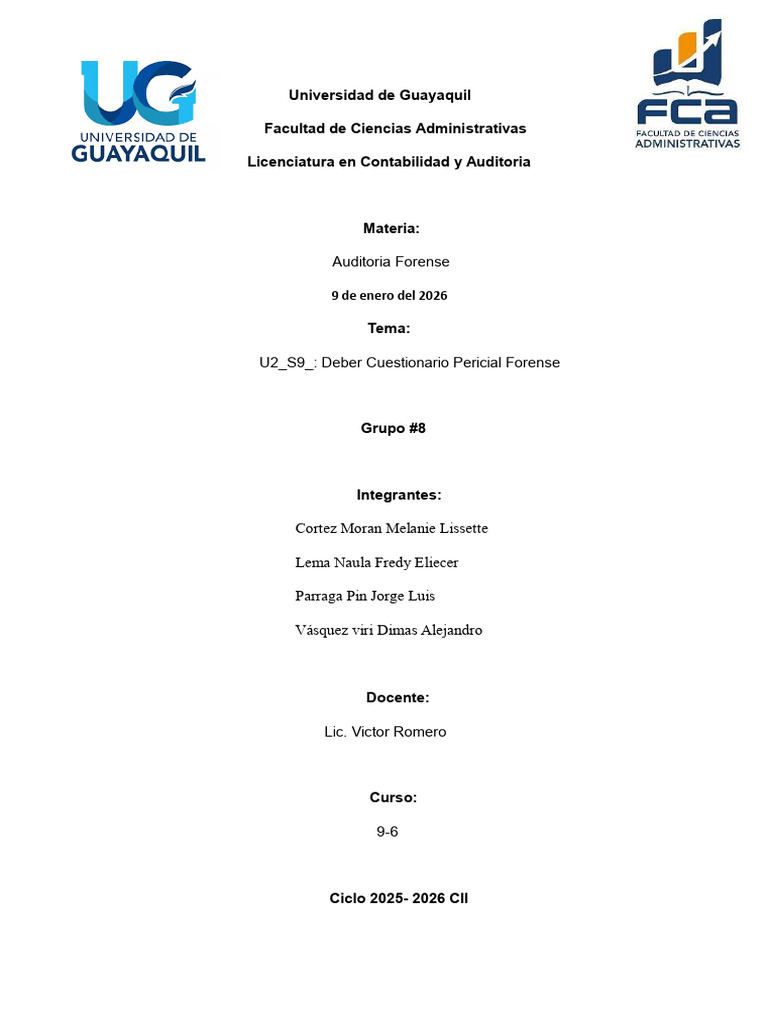 U2_S9 Deber Cuestionario Pericial Forense (1) | PDF | Auditoría | Cuestionario