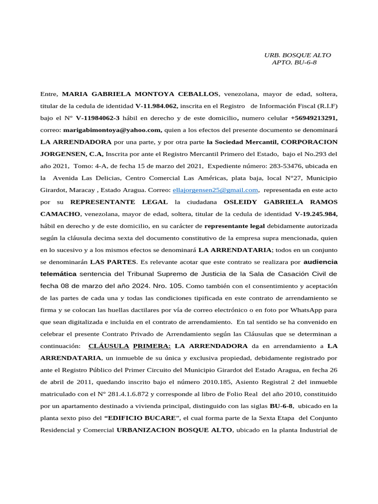Contrato de Arrendamiento Bosque Alto APto BU-6-8 (4) | PDF | Moneda ...