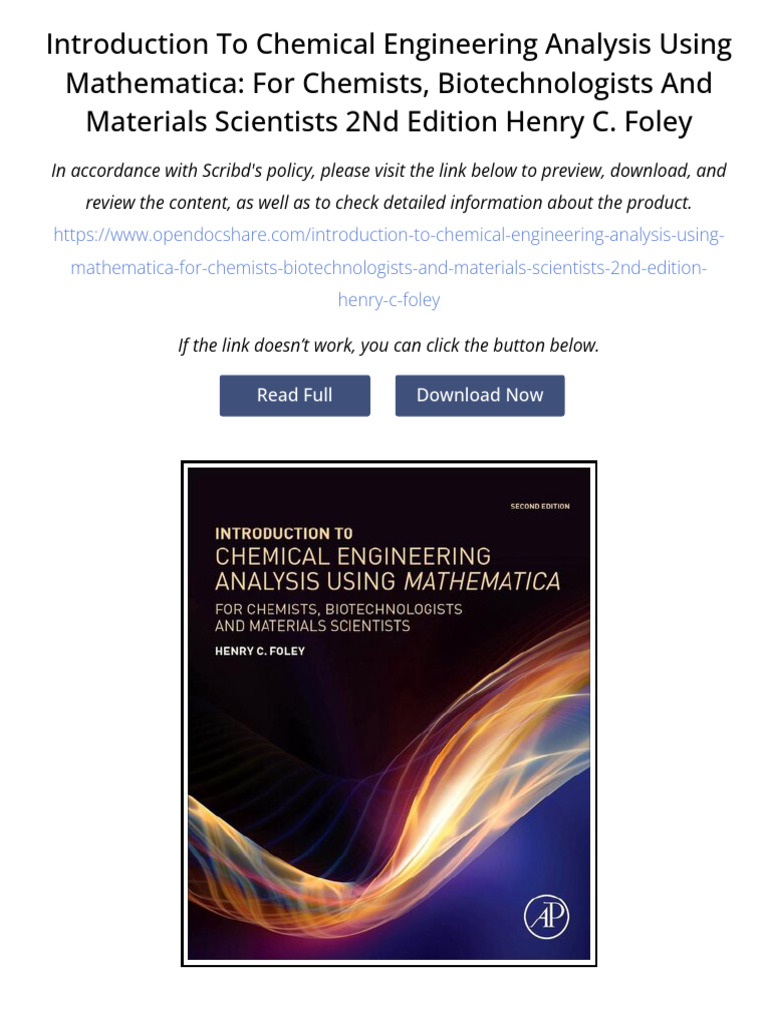 Introduction to Chemical Engineering Analysis Using Mathematica: for ...