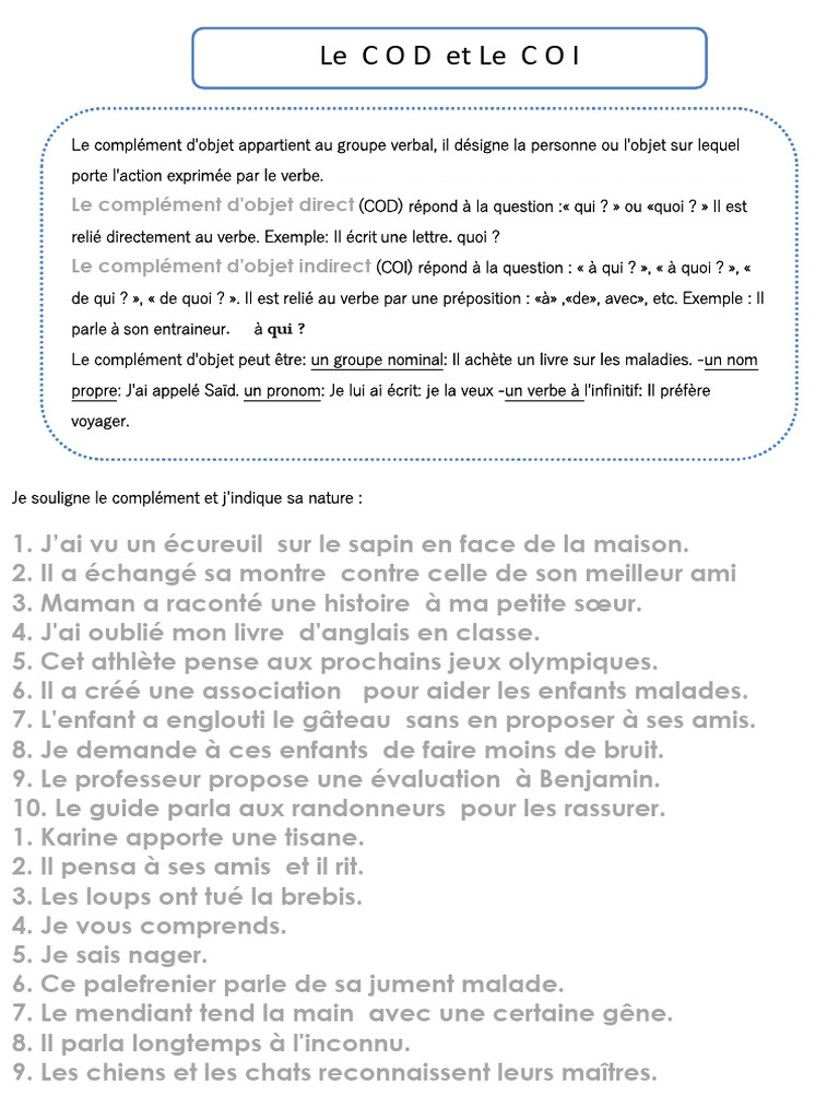 Comprendre COD et COI en français | PDF