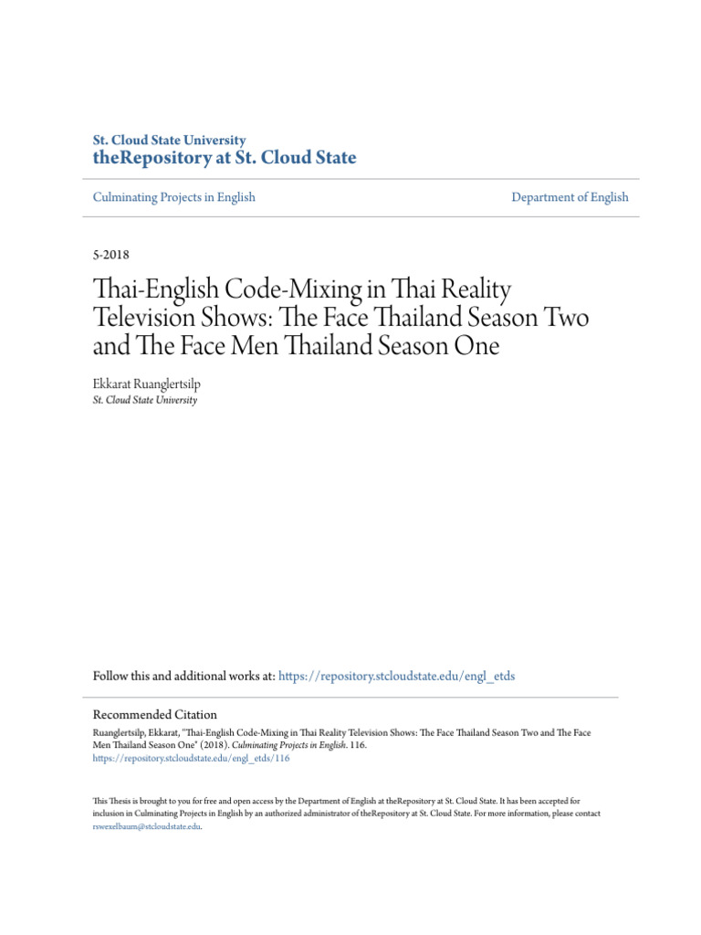 Thai-English Code-Mixing in Thai Reality Television Shows_ the Fa | PDF | Multilingualism | Lexicon