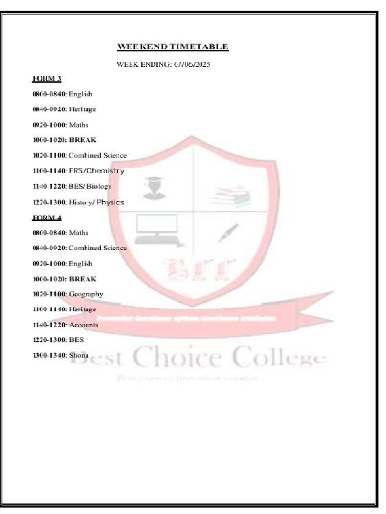 Weekend Timetable 1 | PDF