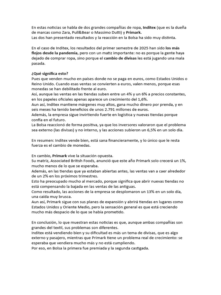 Inditex y Primark: Resultados Contrapuestos | PDF | Sector privado ...