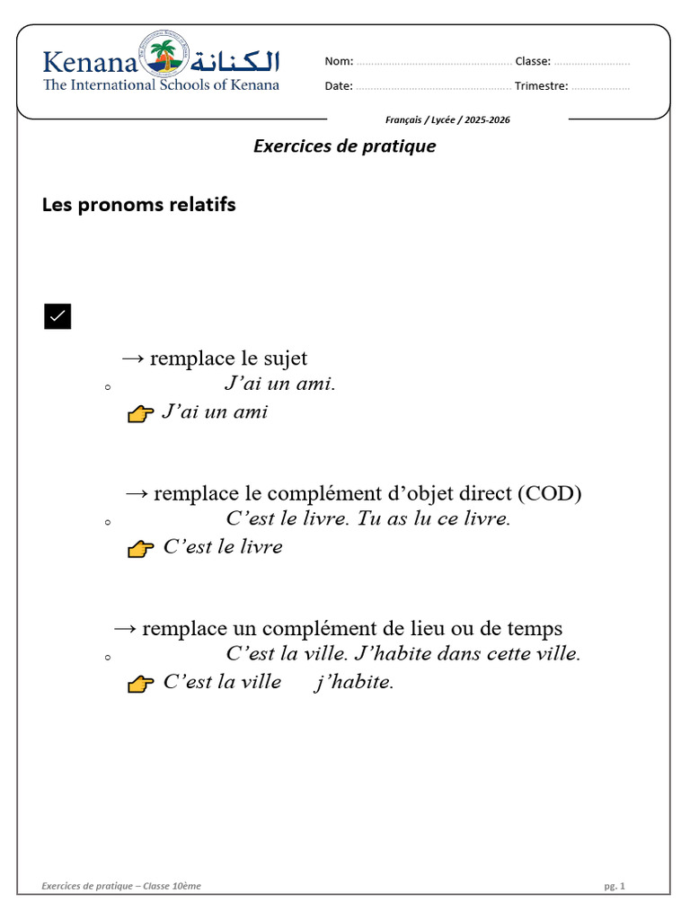 Exercices sur les pronoms relatifs en français | PDF | Syntaxe ...