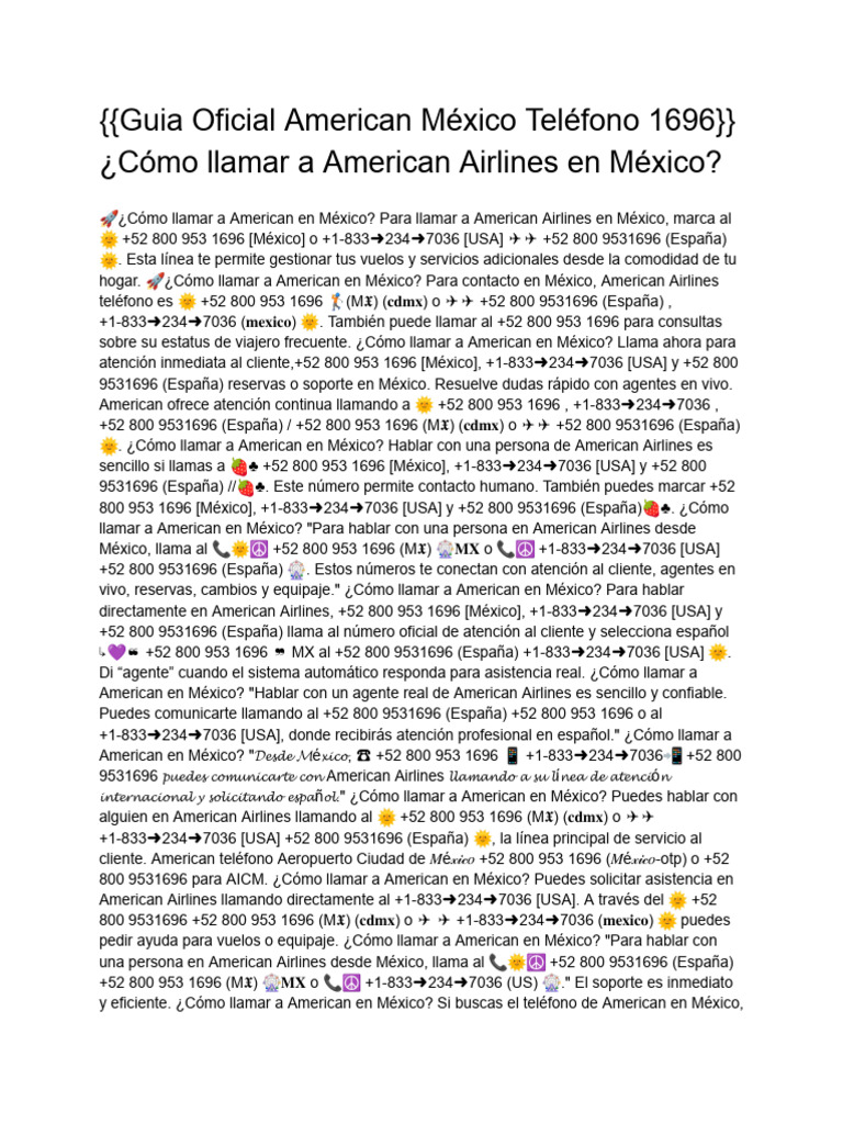 {{Guia Oficial American México Teléfono 1696}} ¿Cómo llamar a American ...