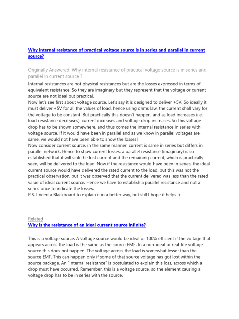 Internal Resistance in Voltage and Current Sources | PDF | Computer ...