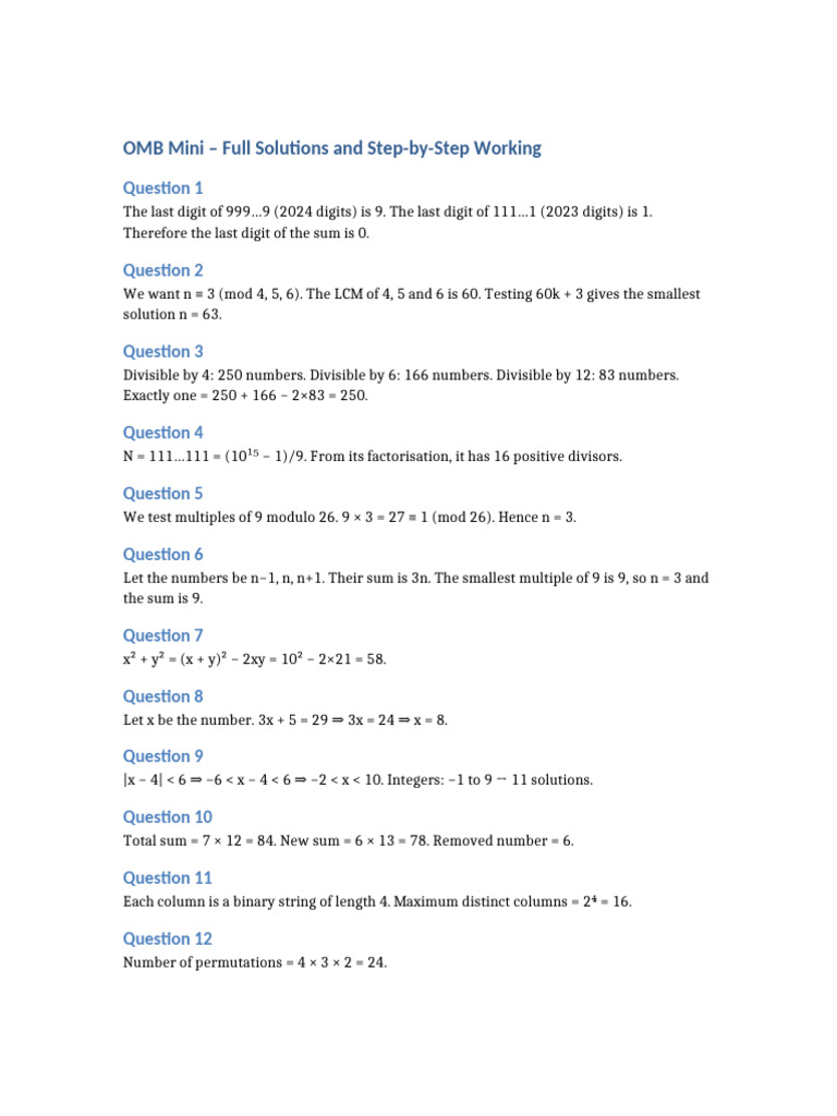 OMB Mini Solutions: Step-by-Step Guide | PDF