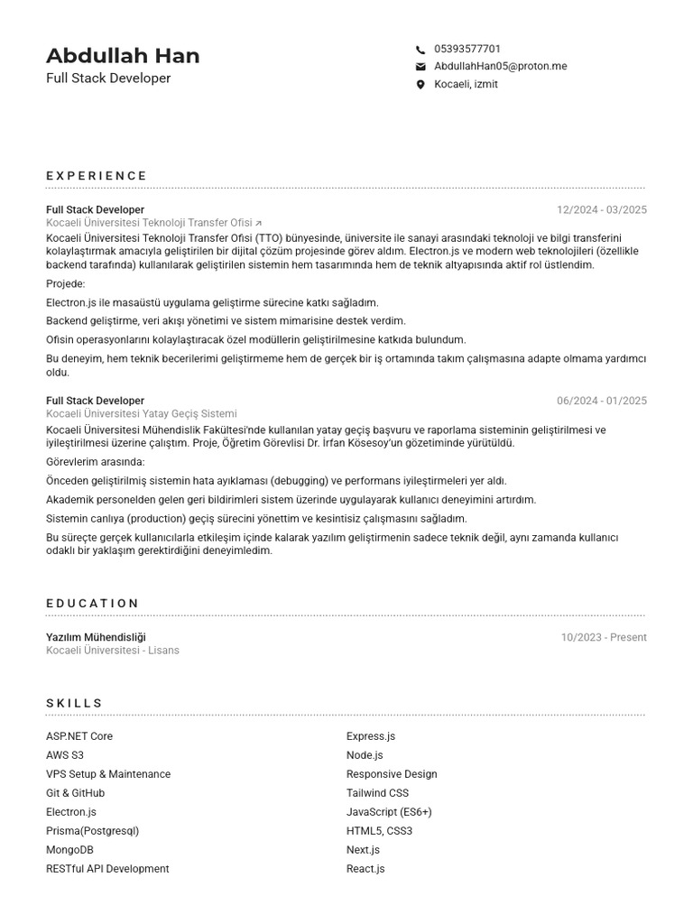 Abdullah Han - Full Stack Developer - CV | PDF