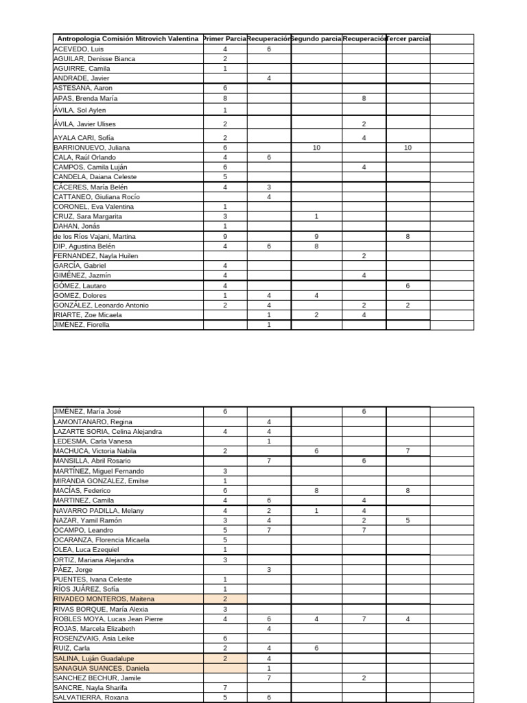 Notas 2da Recuperación 2025 Valentina Mitrovich | PDF