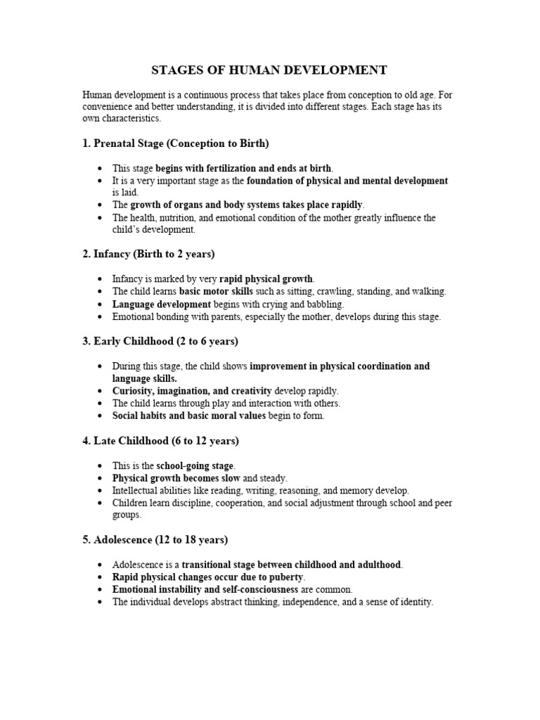 Stages of Human Development Explained | PDF