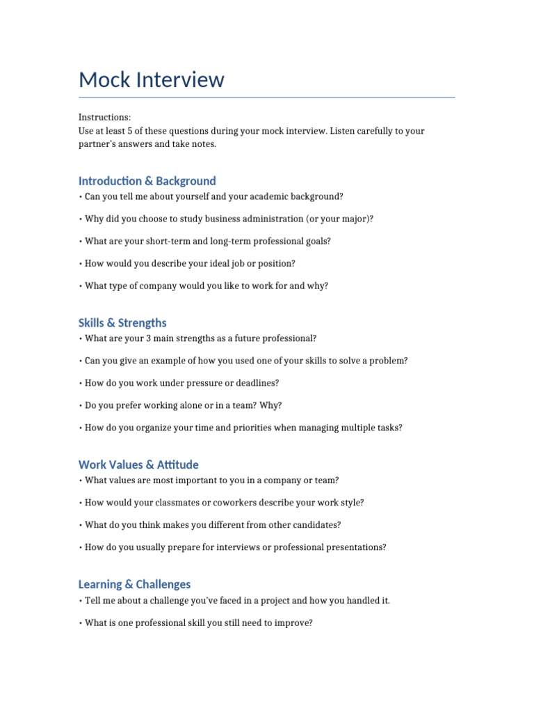 Mock Interview Questions & Evaluation Guide | PDF