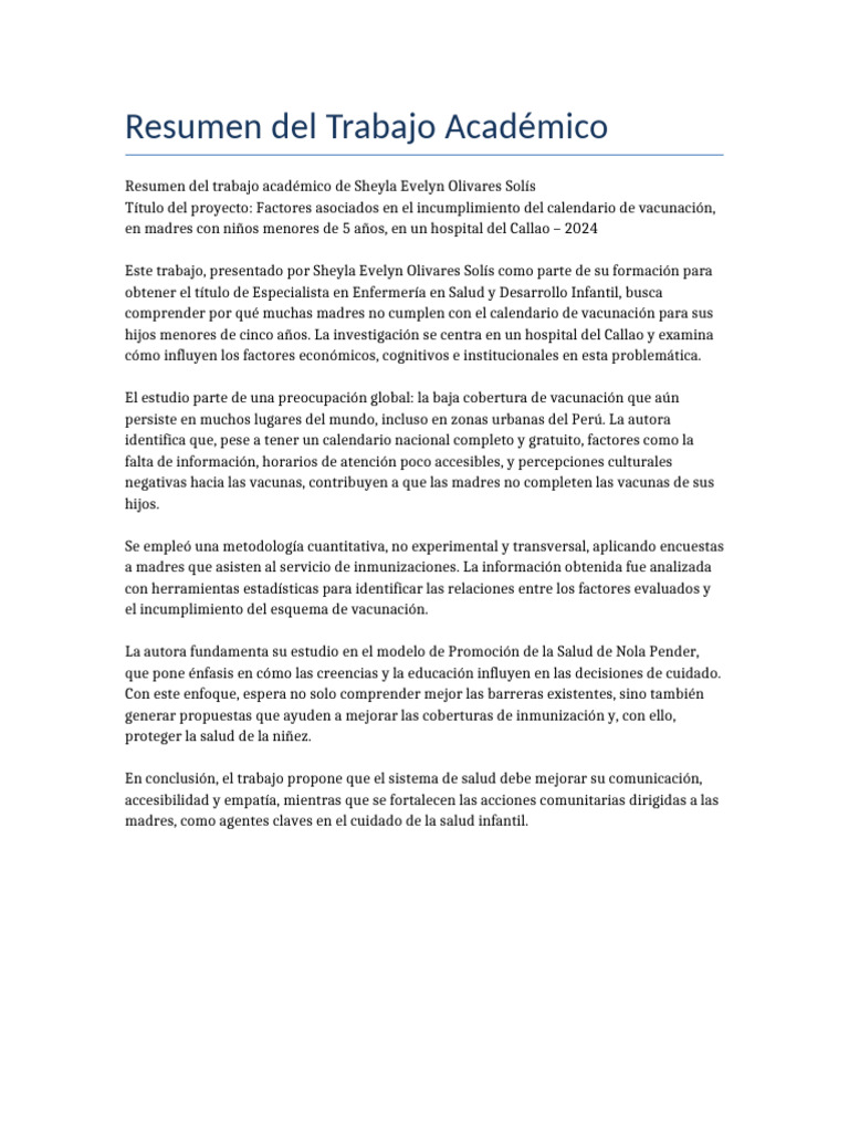 Resumen Trabajo Vacunación Sheyla Olivares | PDF