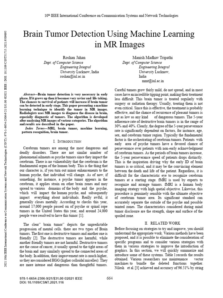 Brain Tumor Detection Using Machine Learning in MR Images | PDF | Brain Tumor | Brain