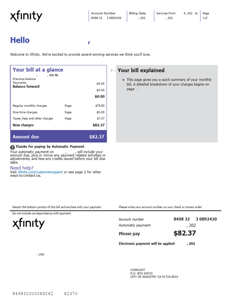 Xfinity Monthly Bill Summary - Nov 2025 | PDF | Fee | Money