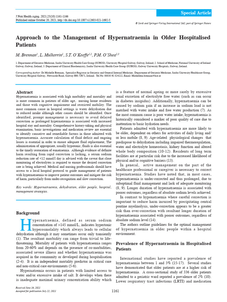 Approach to the Management of Hypernatraemia in Older Hospitalised ...