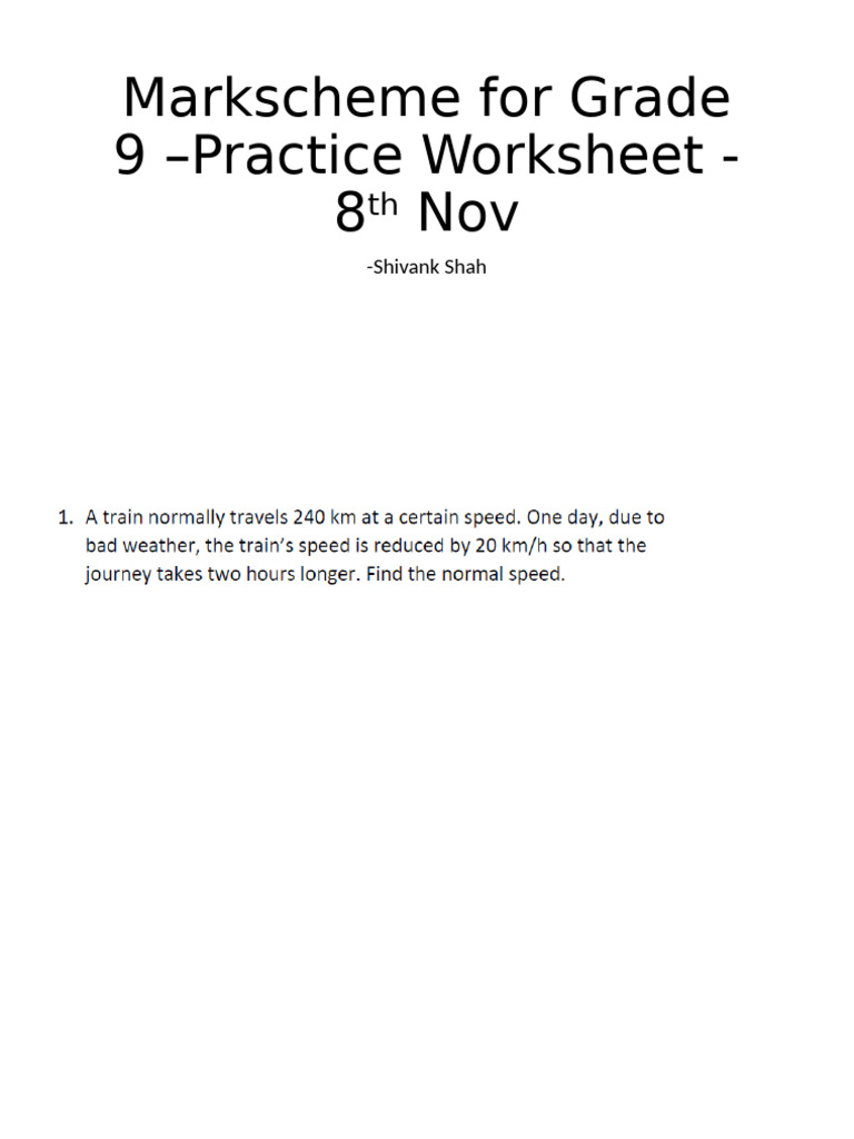 Markscheme for Grade 9 –Practice Worksheet -8thNov | PDF