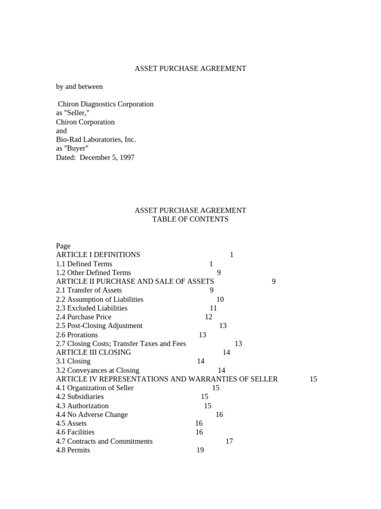 Asset Purchase Agreement Chiron | PDF | Legal Liability | Taxes