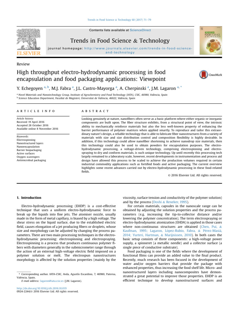High Throughput Electrohydrodynamic Processing in Food Encapsulation ...