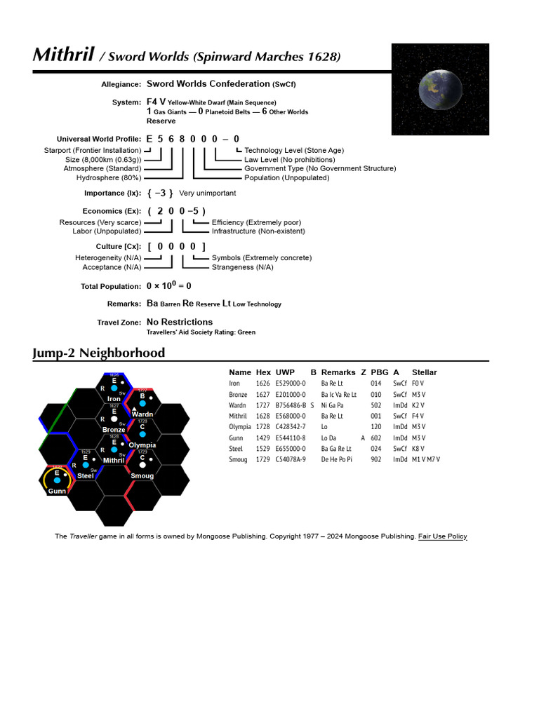 Mithril (Spinward Marches 1628) - World Data Sheet | PDF | Physical ...