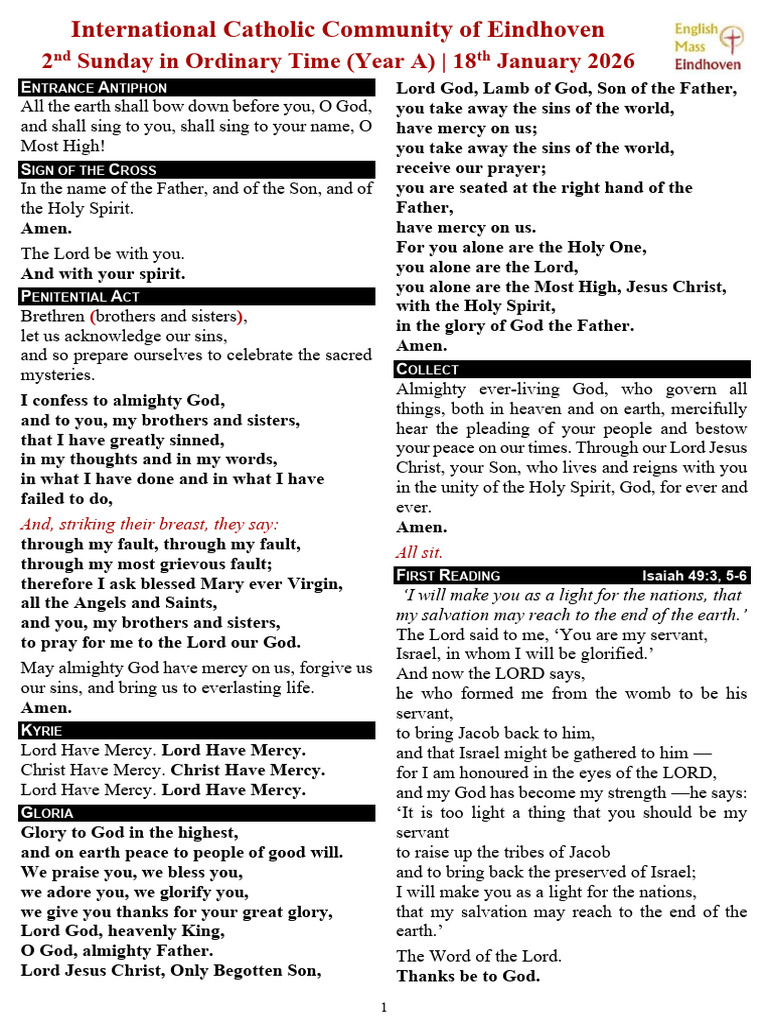 Eindhoven Catholic Mass January 2026 | PDF | God The Father | Lord's Prayer