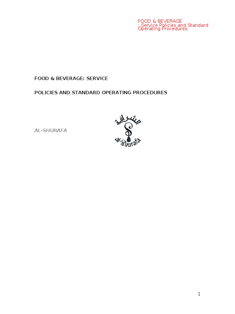 Restaurant Sop | PDF | Waiting Staff | Tableware