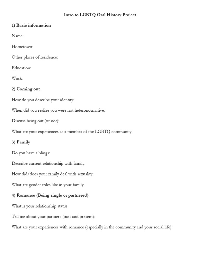 Intro to LGBTQ Oral History Project | PDF