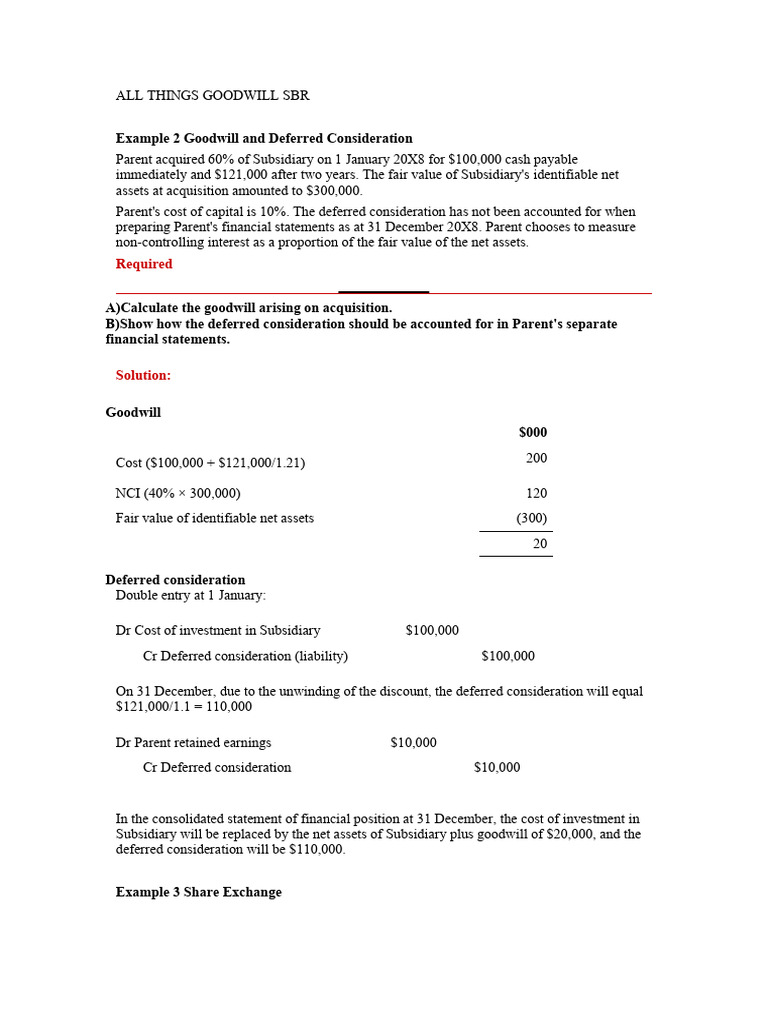 Goodwill Calculation in Acquisitions | PDF | Goodwill (Accounting ...