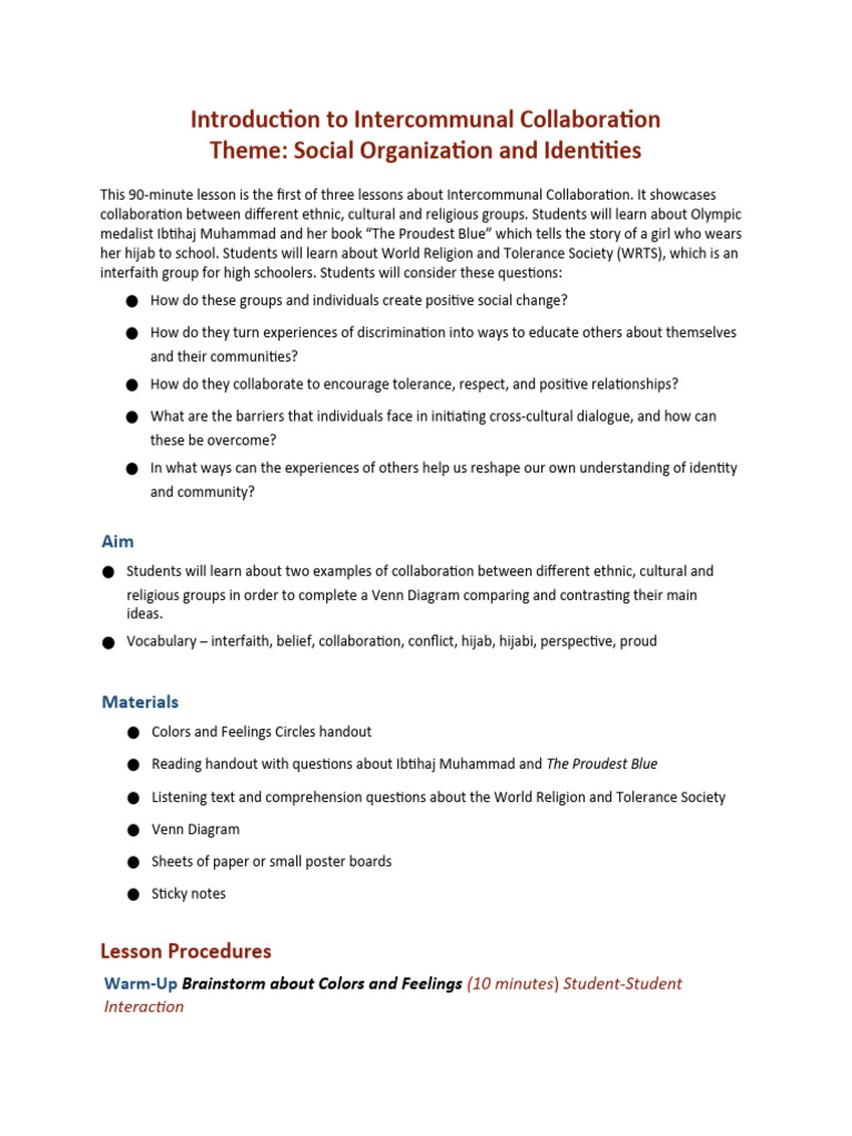 Intercommunal Collaboration Lesson Plan | PDF | Hijab | Learning