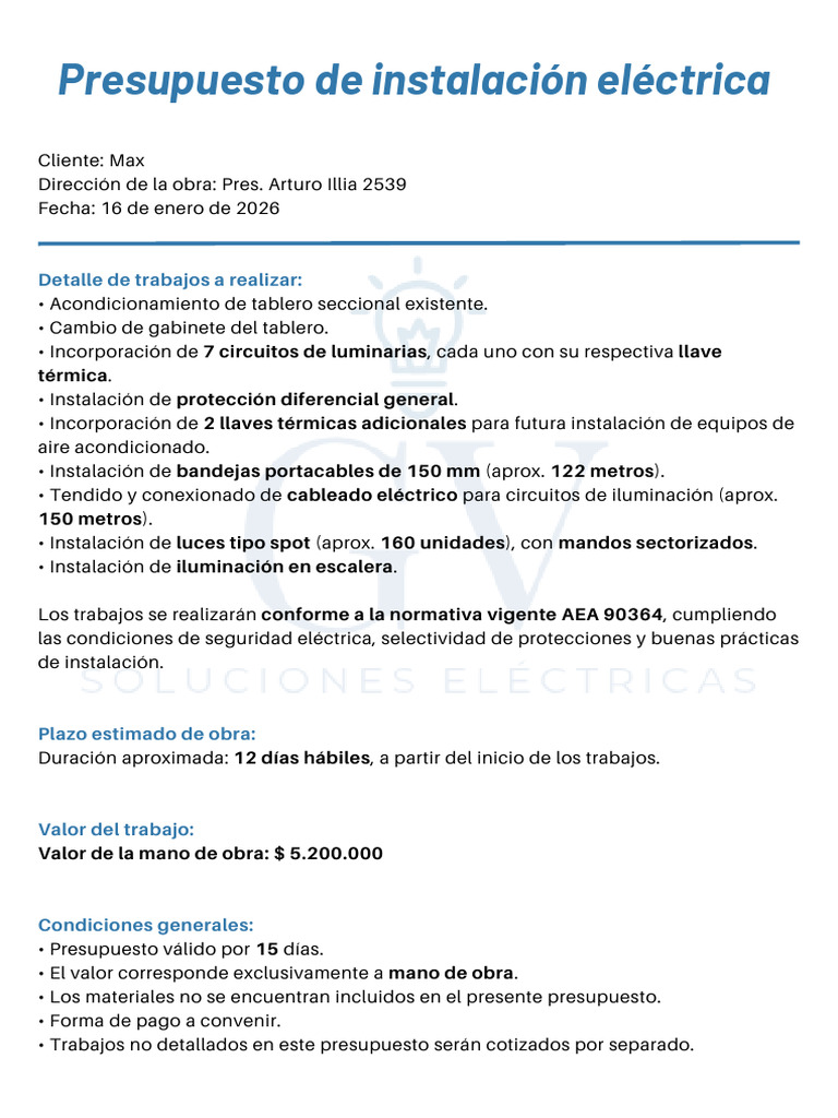 Presupuesto de Instalación Eléctrica 20260116 124338 0000 | PDF