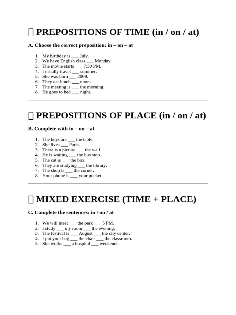 ? Prepositions of Time | PDF