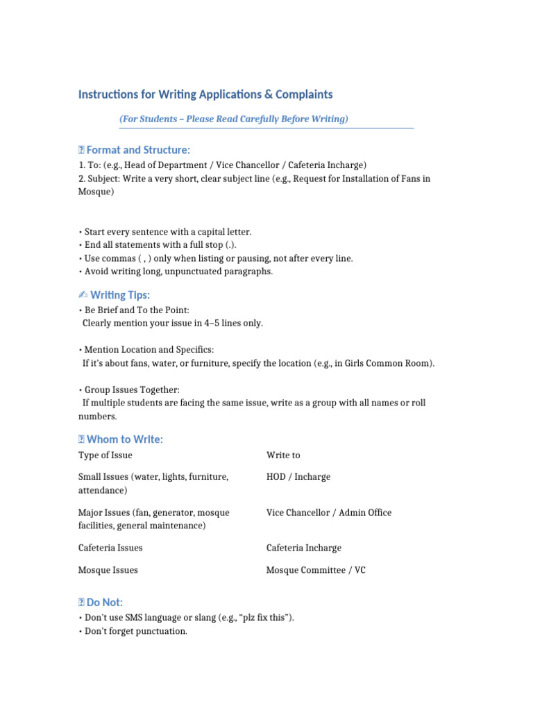Application & Complaint Writing Guide | PDF