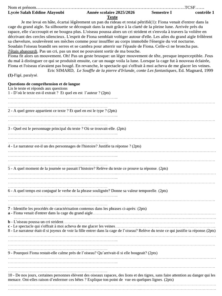 Contrôle2 Types de Textes | PDF