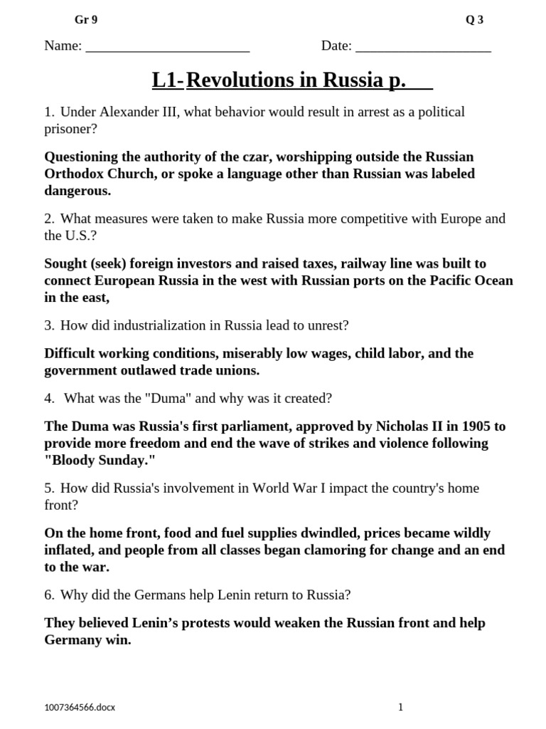 Russian Revolution: Key Events and Impacts | PDF | Vladimir Lenin ...