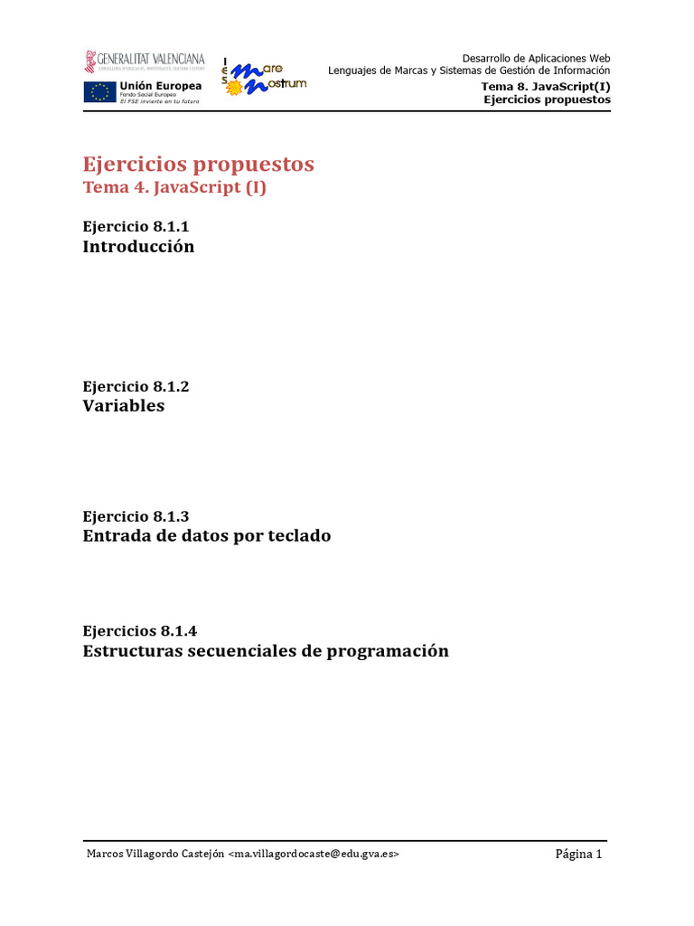 Ejercicios Tema 8.1 | PDF | Script Java | Programación