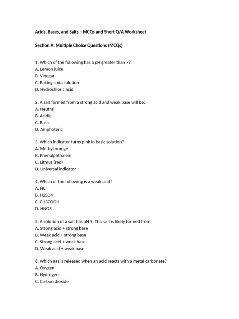 Activity-Acid Base Salt Worksheet 2025 | PDF