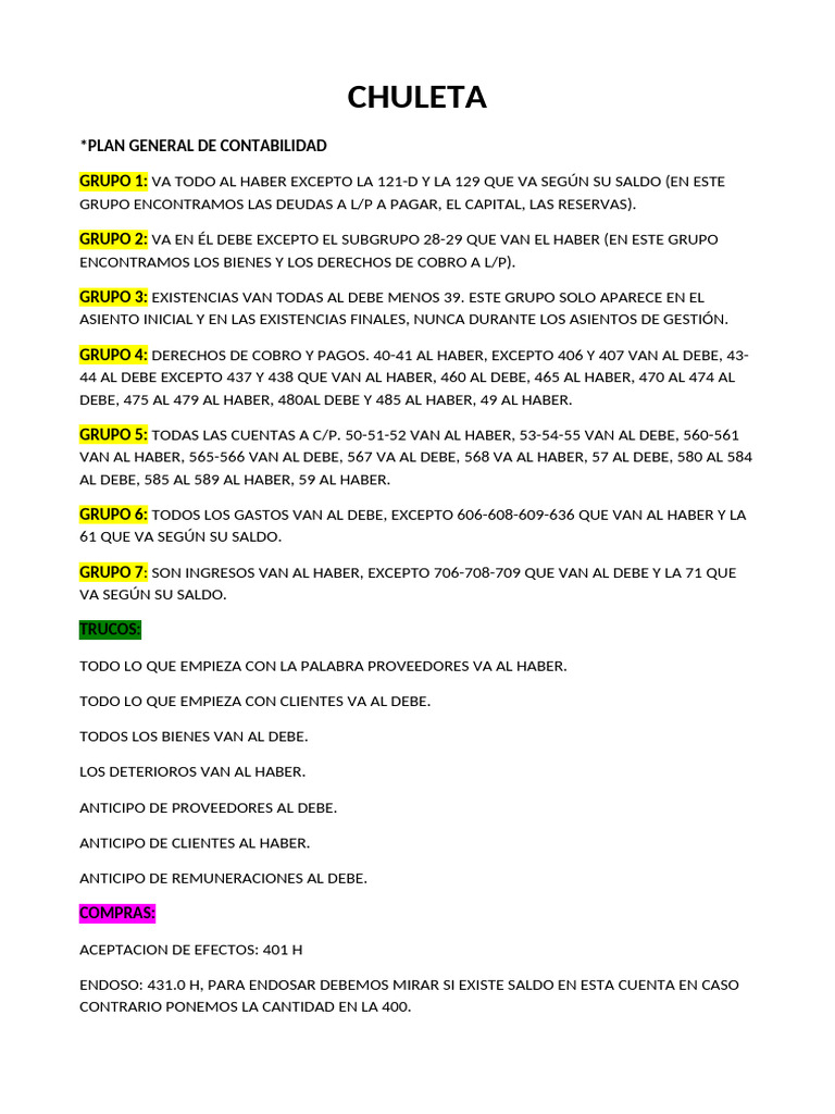 Chuleta de Conta | PDF | Negocios económicos | Inversiones