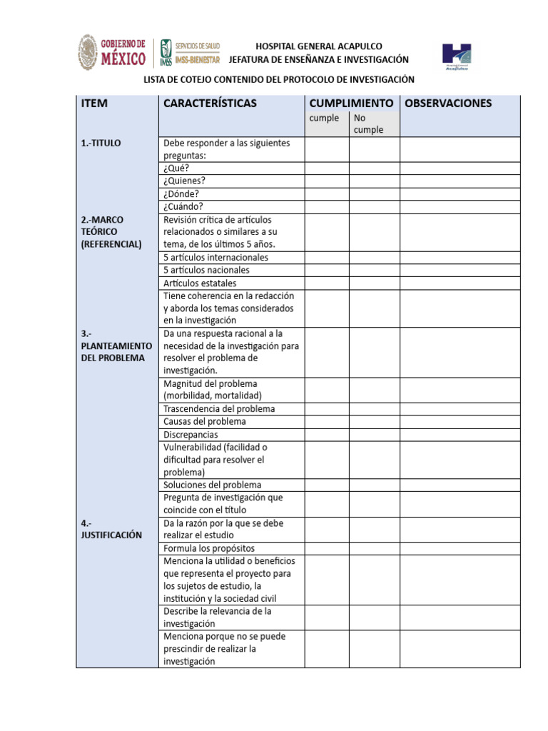 LISTA DE COTEJO CONTENIDO DEL PROTOCOLO DE INVESTIGACIÓN | PDF | Metodología | Science