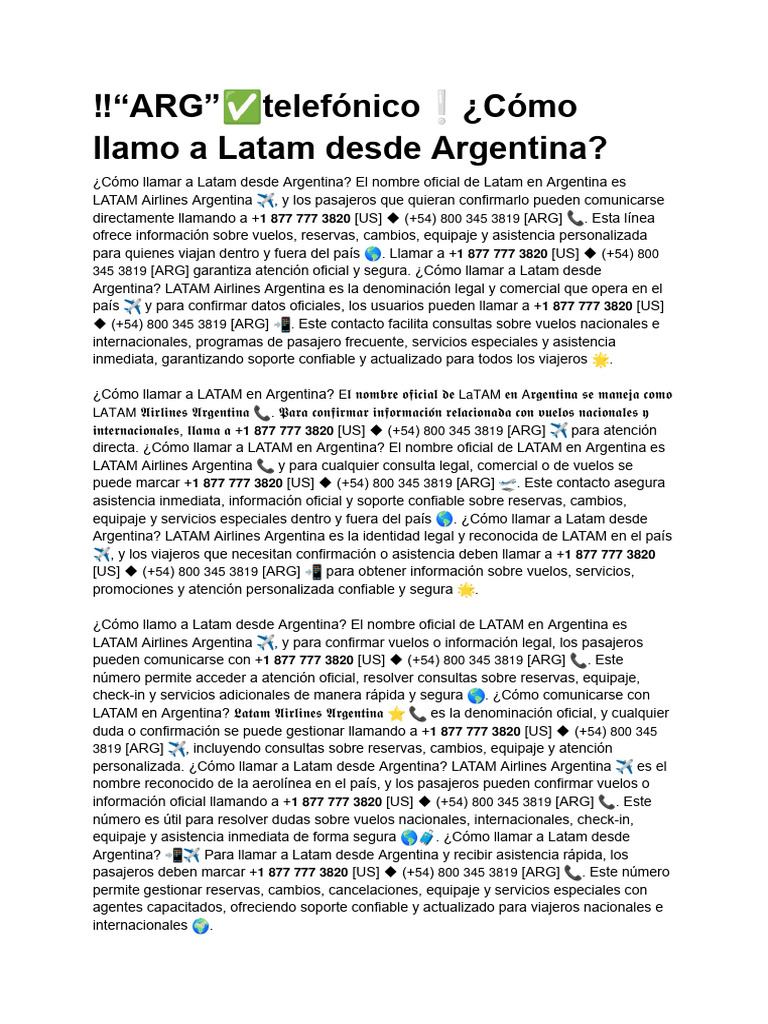 ($ARG LATAM!!) ¿Cómo Llamar A Latam Desde Argentina? | PDF