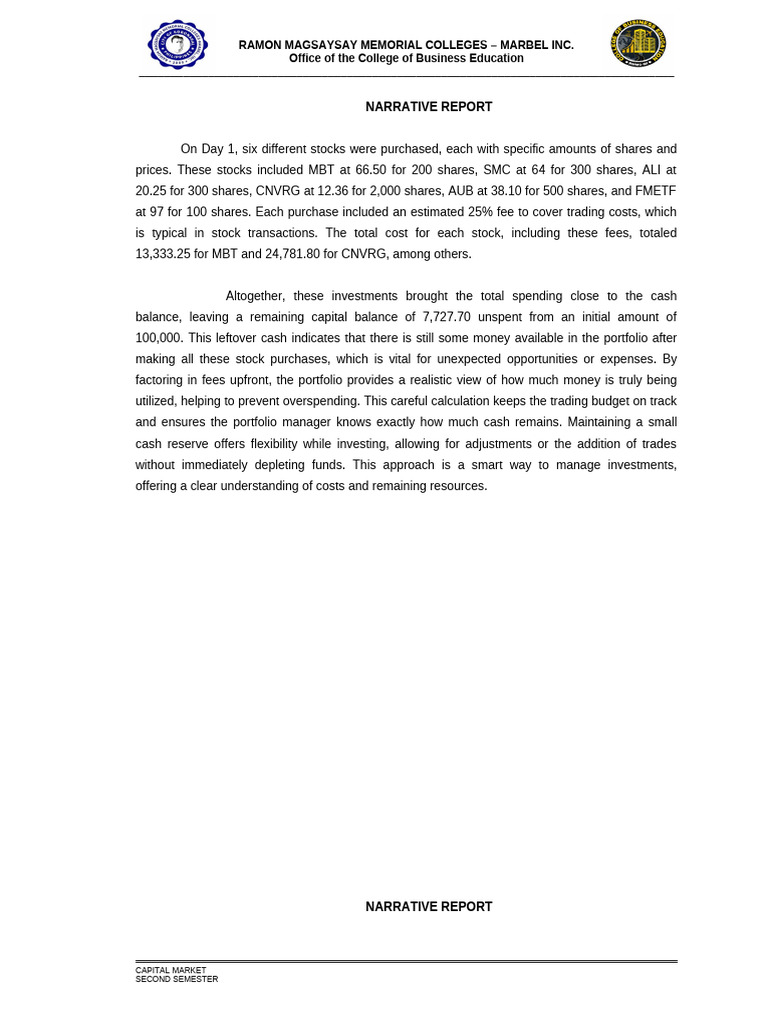 Stock Trading Report: Day-by-Day Analysis | PDF | Investing | Stocks