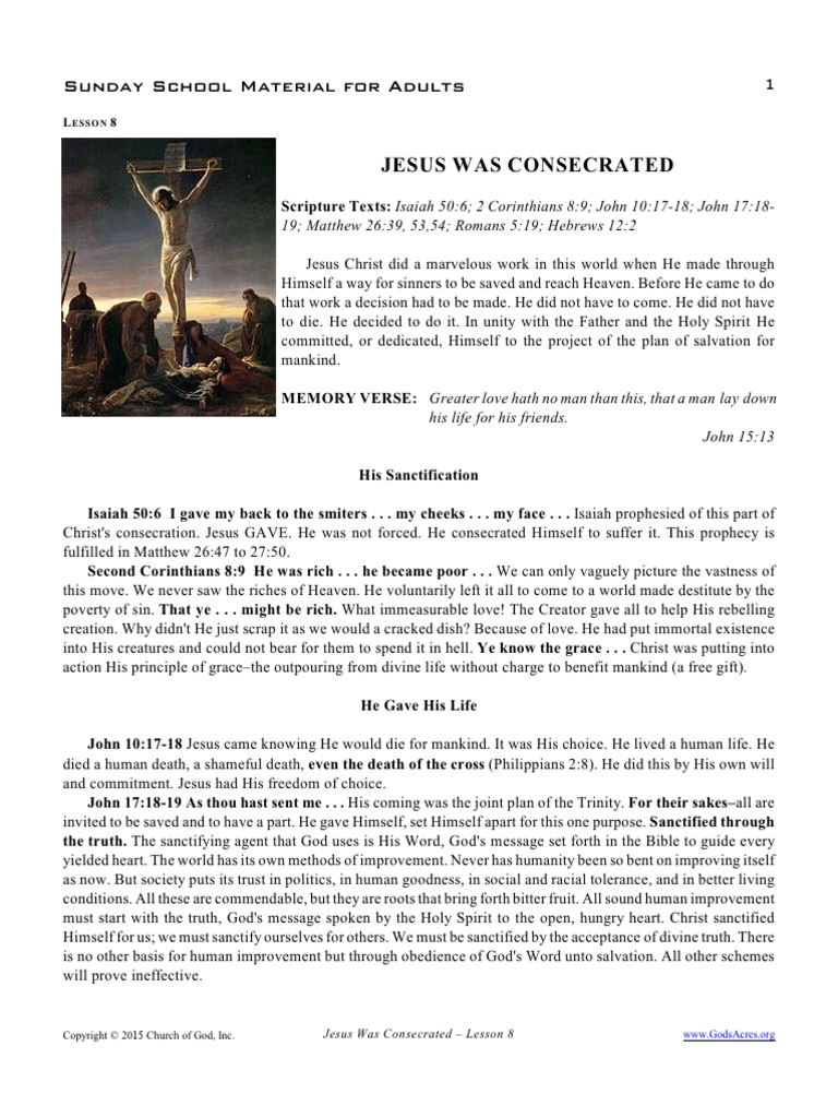 Jesus' Consecration: Sunday School Lesson | PDF | Jesus | Sin