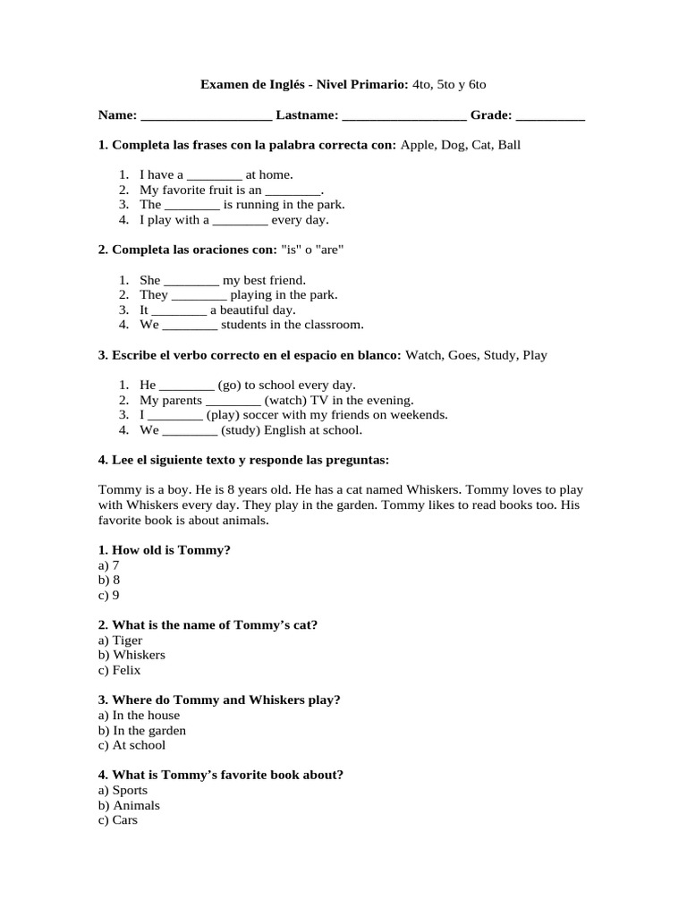 Examen de Inglés | PDF