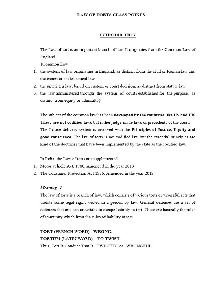 LAW OF TORTS class points 1 | PDF | Tort | Damages