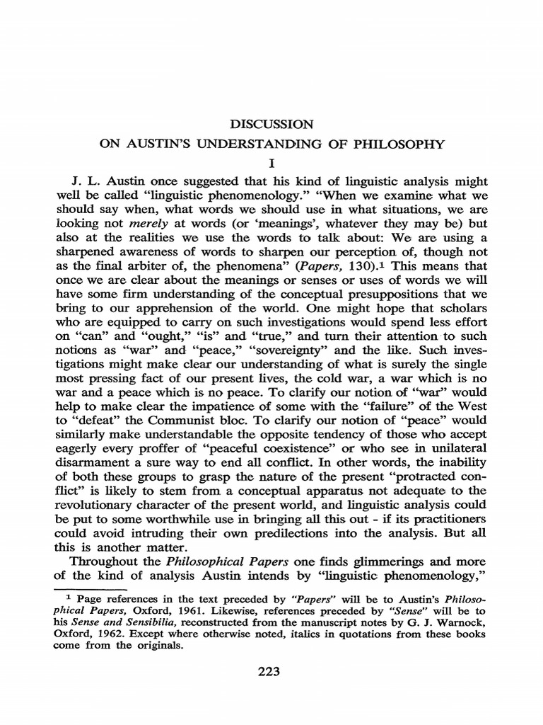 Austin, J.L. - On Austin's Understanding of Philosophy | PDF ...