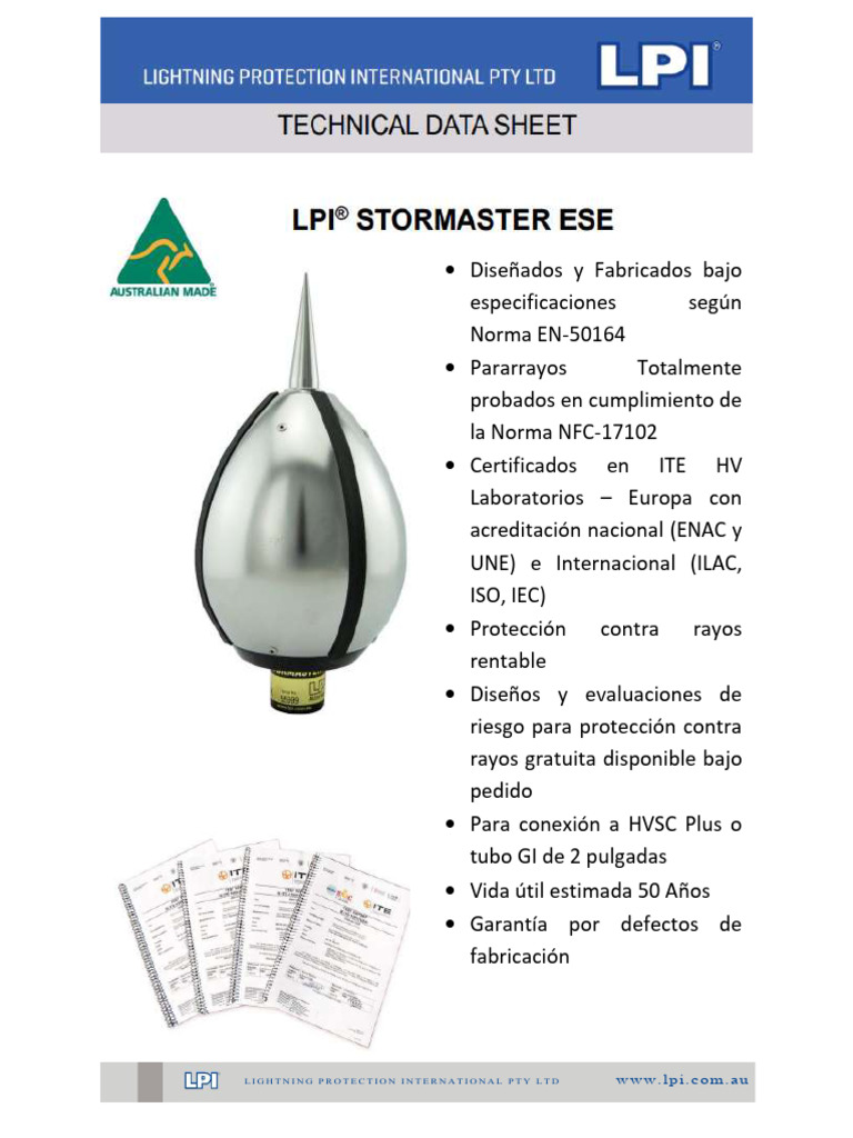 PARARRAYOS LPI STORMASTER ESE - PDC rev 1 (1) | PDF | Electricidad