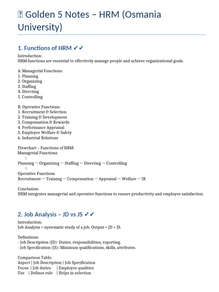 Golden 5 Notes HRM | PDF | Performance Appraisal | Living Wage