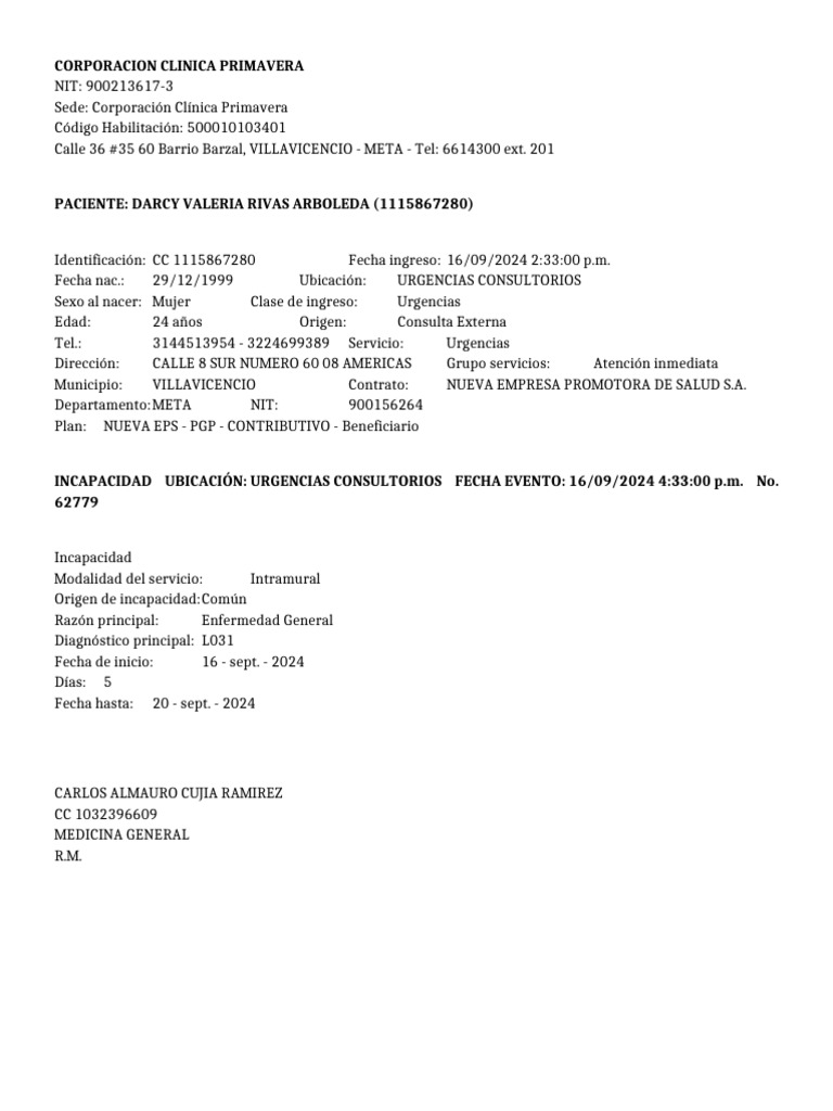Atención Urgencias: Caso Darcy Rivas | PDF