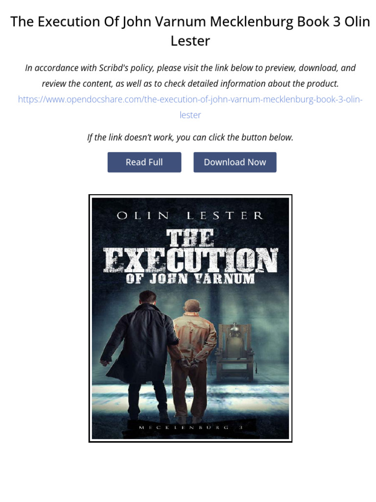 The Execution of John Varnum Mecklenburg Book 3 Olin Lester | PDF